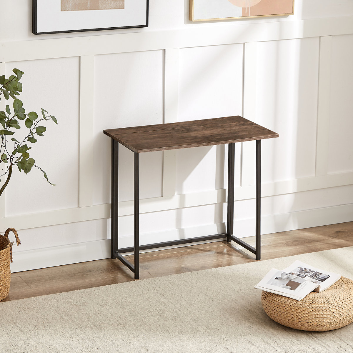 17 Stories Small Folding Desk Computer Table Sturdy Steel Laptop Table Writing Workstation 31.5 ...